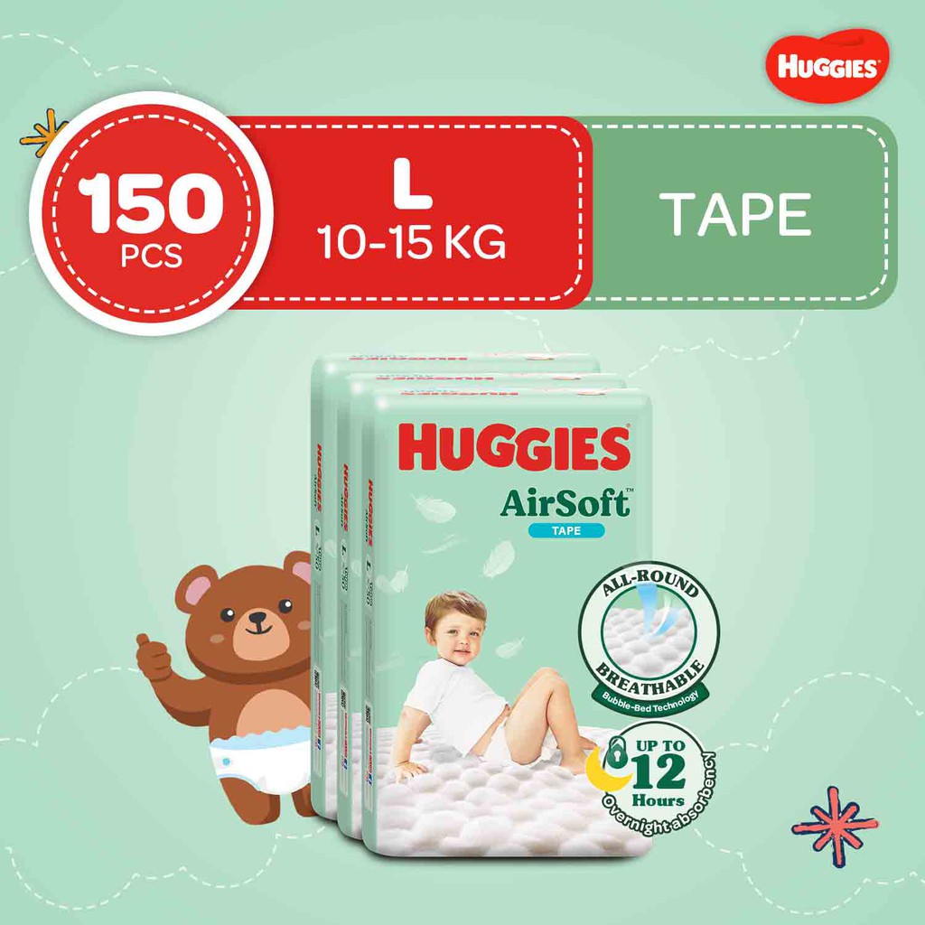 Huggies AirSoft Tape Diapers Large - 50 pcs x 3 packs (150 pcs ...