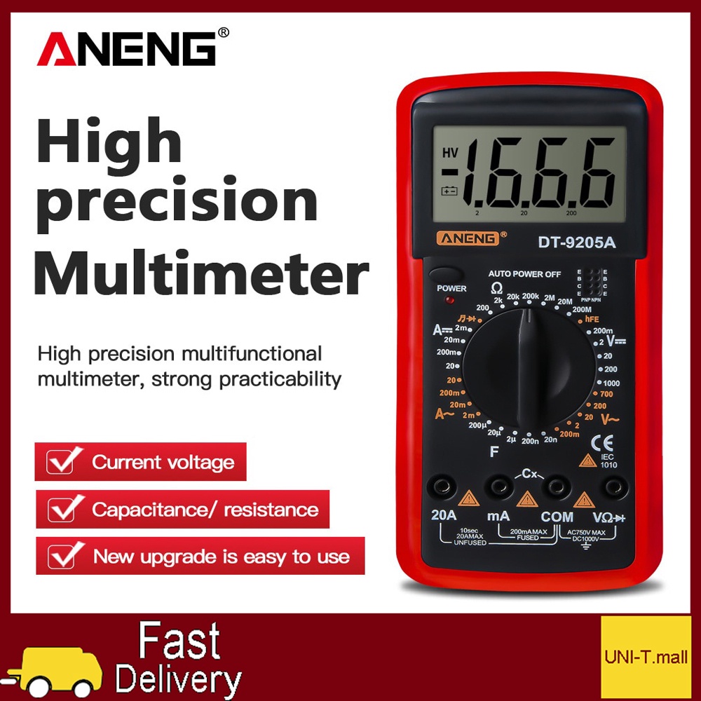 ANENG DT9205A Multimeter Digital AC/DC Transistor Tester Electrical NCV ...