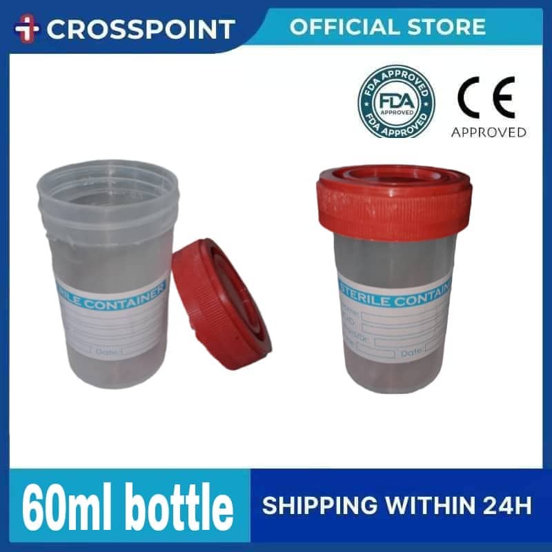 Crosspoint Urine and Stool Specimen Container with Label (Sterile, 60ml ...