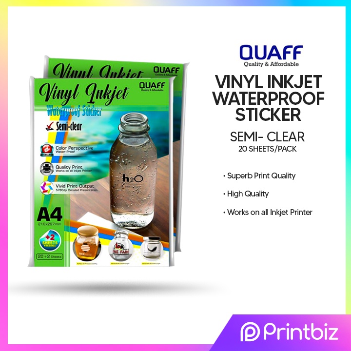 QUAFF Semi Clear Transparent Vinyl Inkjet Sticker Waterproof A4 Size ...