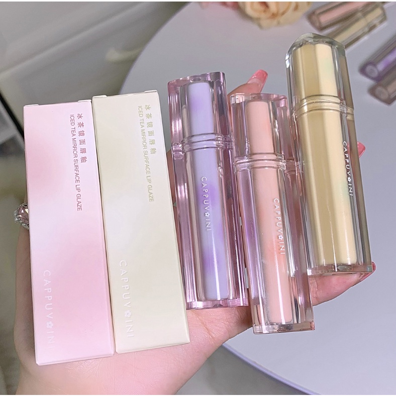 Cappuvini Iced Tea Lip Glaze Mirror Water Light Glass Lip Glaze Women's ...