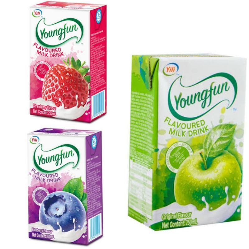Yili Youngfun Flavoured Milk Drink Original, Blueberry Strawberry 250mL | Shopee Philippines