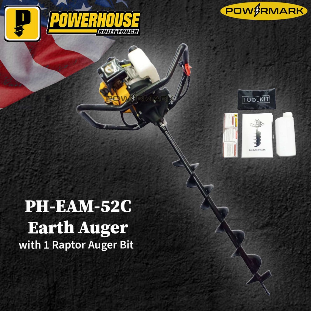 POWERHOUSE PH-EAM-52C Earth Auger (2-Stroke) with One Raptor Auger Bit ...