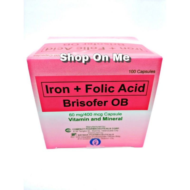Brisofer OB Vitamin and Mineral Iron + Folic Acid 60 mg/ 400 mcg 100 ...