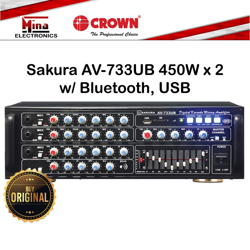 Sakura AV-733UB 450W X 2 Karaoke Amplifier with USB, SD, FM, Bluetooth and Equalizer | Shopee ...