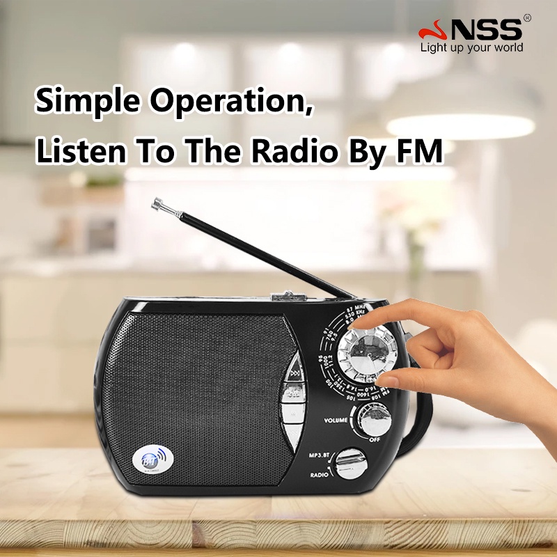 NSS AM/FM/SW 3 Band Radio with Headphone Jack Built-in Lithium Battery ...