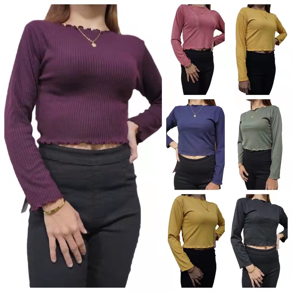 Superstar New Longsleeve Tops Plain Semi Croptops Fashion JF204 ...