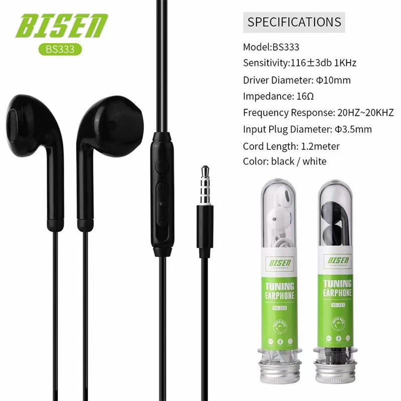 BISEN BS 333 Universal Headset 3.5MM Jack Earphone Stereo Audio Sound ...