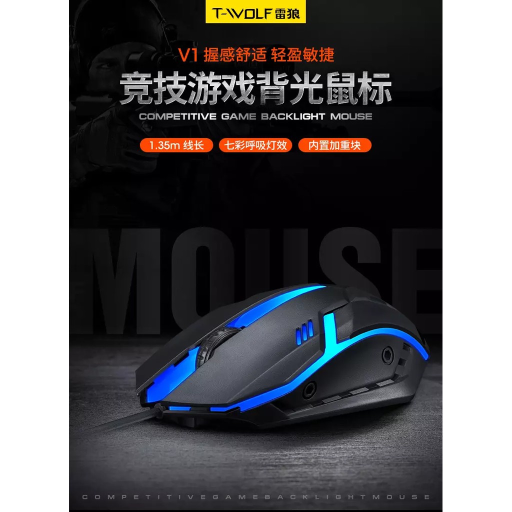T-Wolf V1 S1 wired mouse ergonomic super fast scrolling and PC color ...