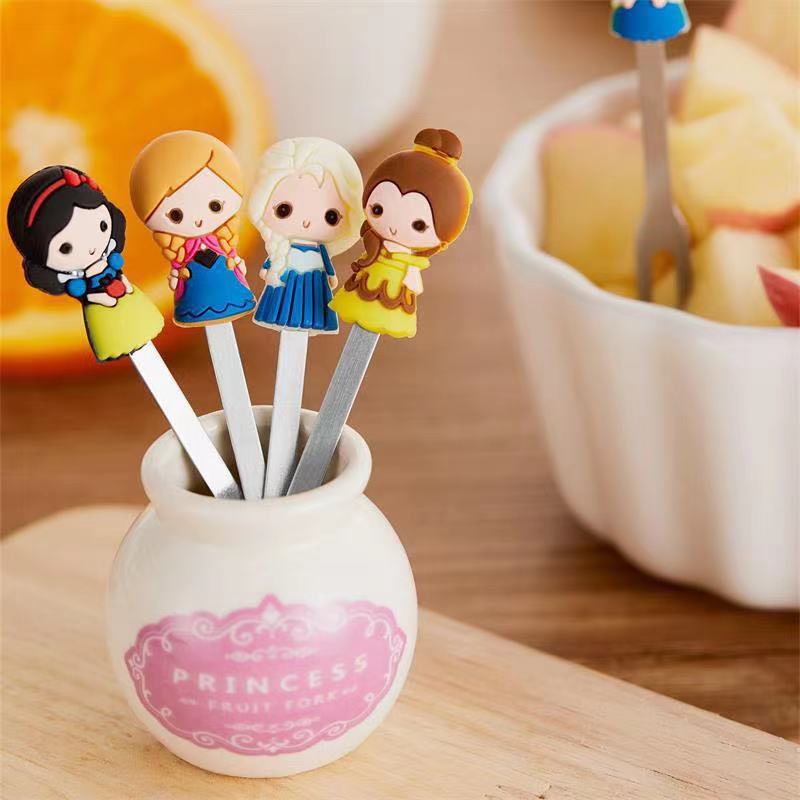 Ceramic Fruit Fork Stainless Steel Silicone Mermaid Cake Set Fairy Tale ...