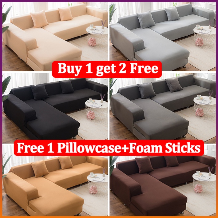 Solid Color Sofa Cover Set Armless Stretchable I Shape L Type Sala ...