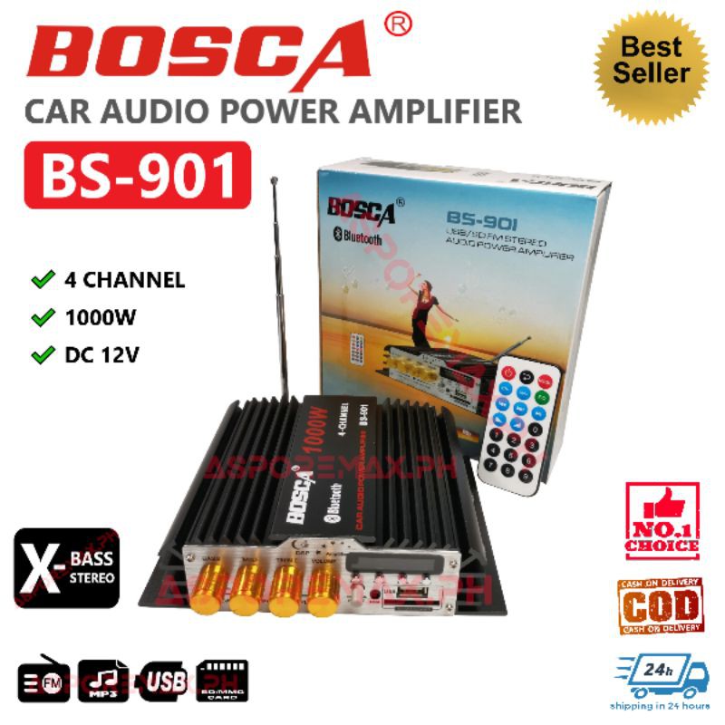 BOSCA Amplifier with Bluetooth USB/SD FM Stereo Audio POWER Amplifier ...