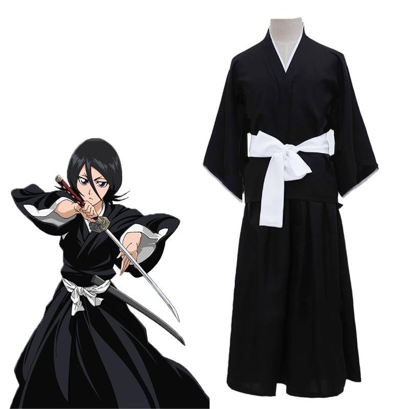 Anime Bleach Kuchiki Rukia Cosplay Costume Black Wigs And Kimono