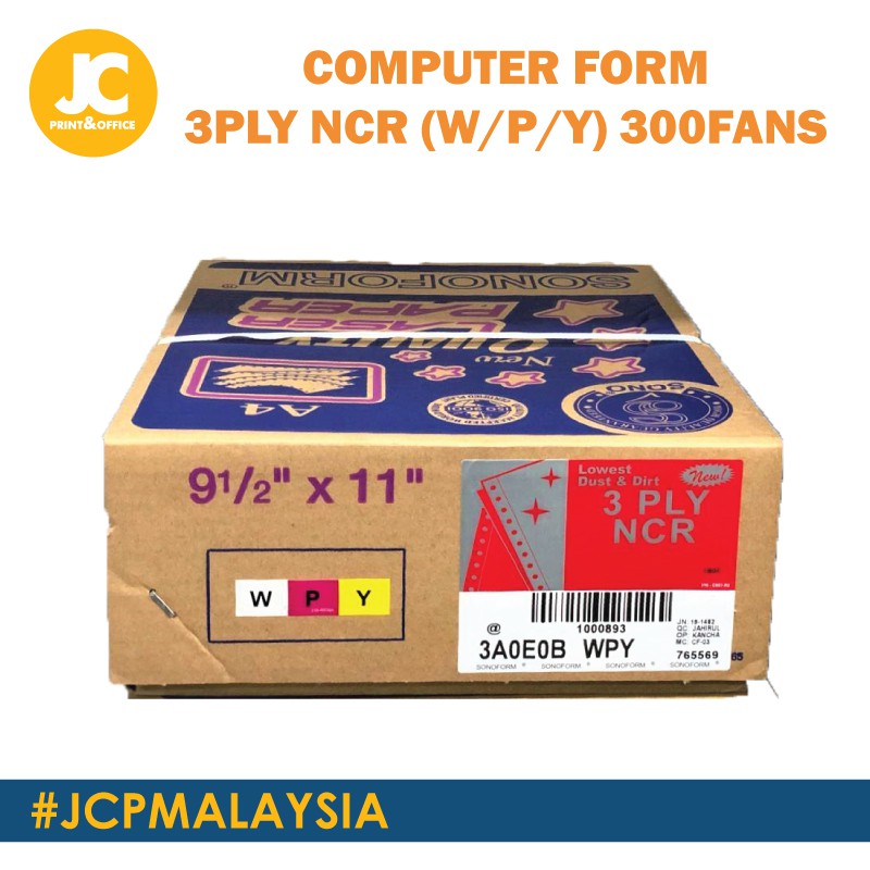 Computer Form NCR Paper - 9.5" X 11" 3Ply (w/p/y) 300 Fans - Sonoform ...