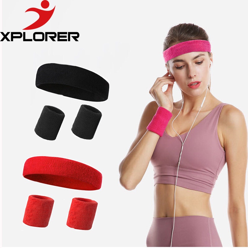 3 in 1 Sweat Headband Set Wristband Wrist Support for Badminton ...