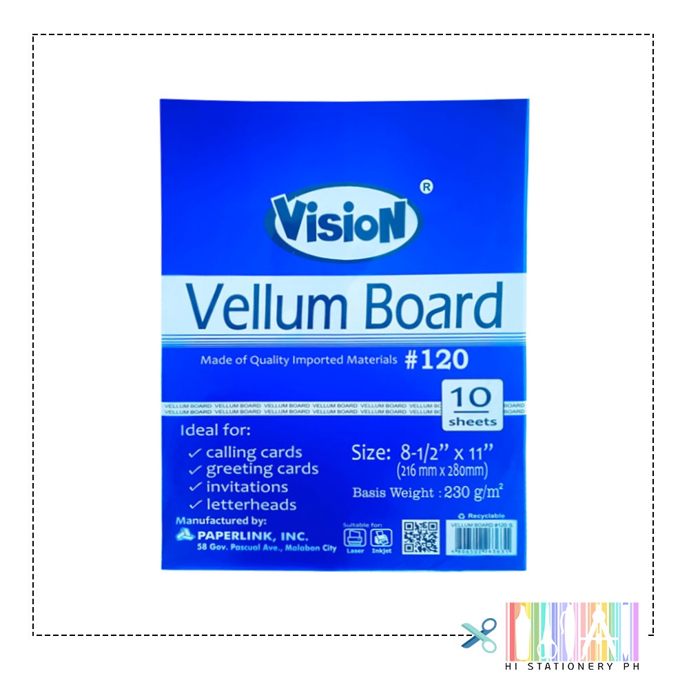 VISION Vellum Board #120 / 230gsm Short/Letter Size - 10Sheets per pack ...