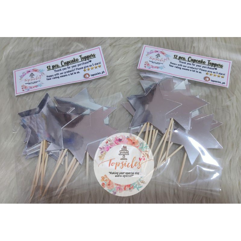 12 pcs. Silver Metallic Star Cupcake Toppers (READY STOCK) | Shopee ...