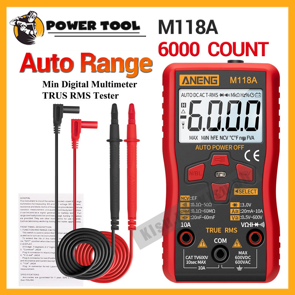 ANENG M118A Digital Multimeter TRMS 6000 Counting Multimeter Tester ...