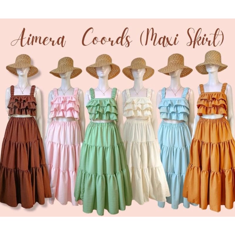 AIMERA MAXI SKIRT + RUFFLED TOP COORDINATES | Shopee Philippines