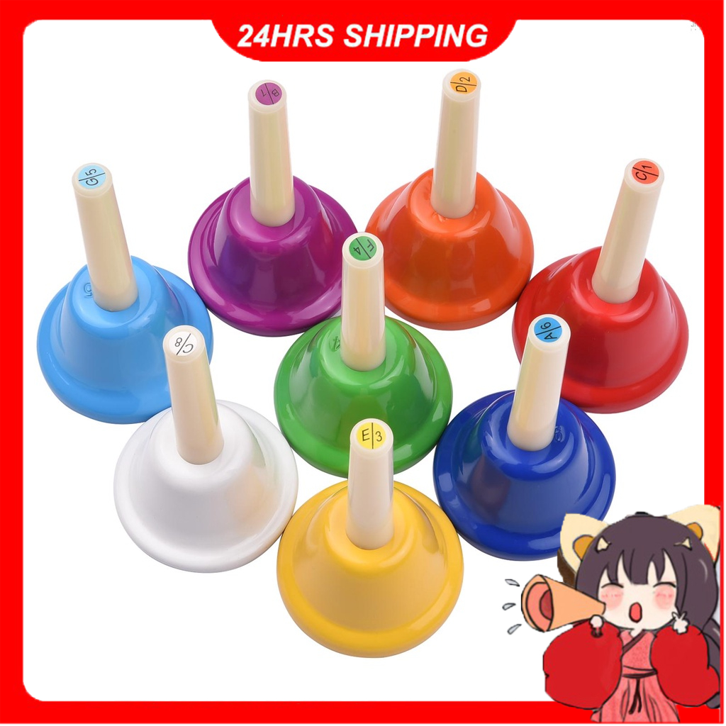 8pcs Colorful Handbell 8 Note Diatonic Metal Hand Bells Set Tinkle ...