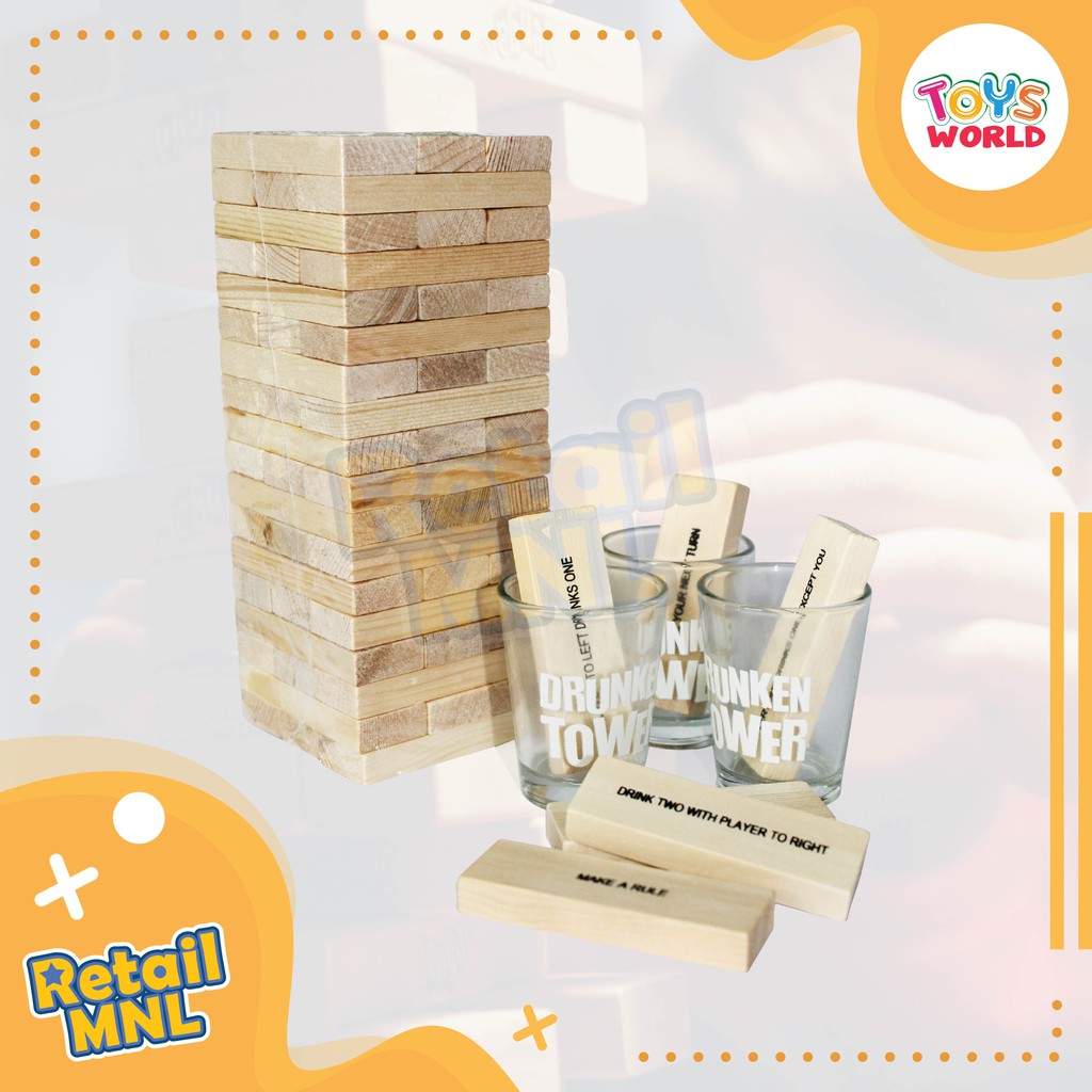 Drunken Tower Shot Glass Drinking Game 4 Shot Glass 60 Wooden Stack ...