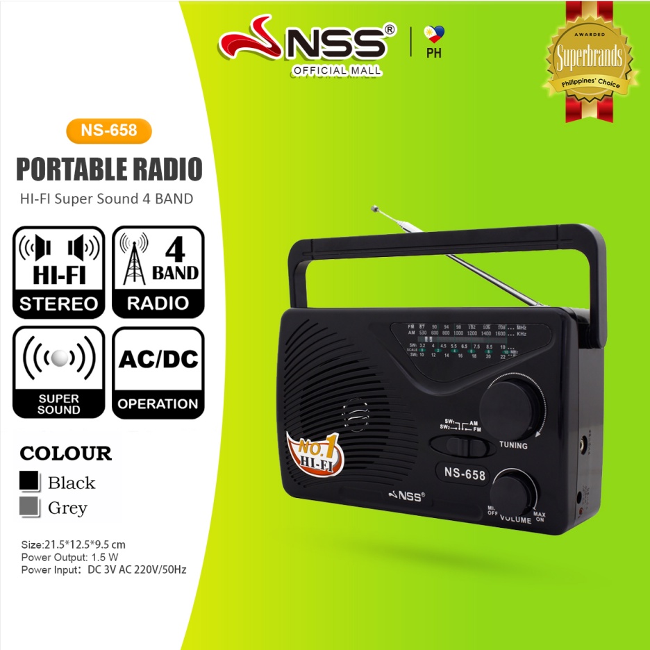 NSS Radio Speaker HI-FI Super Sound FM/AM/SW 4band Portable Electric ...