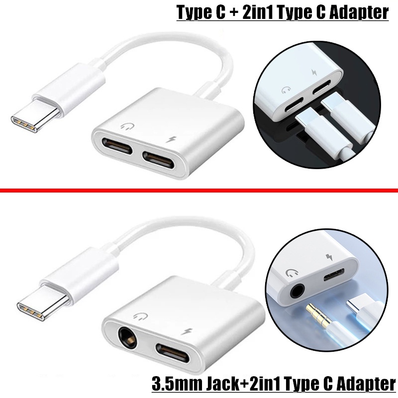 2 in1 Type C Adapter USB Type C to 3.5mm Jack Audio Splitter Type-C ...
