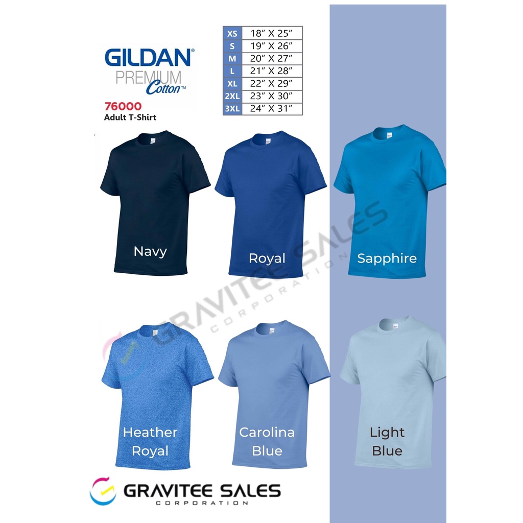 GILDAN Premium Cotton 76000 T-shirt (Navy,Royal,Sapphire,Heather Royal ...