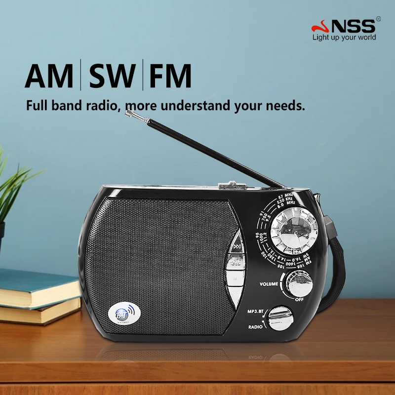 NSS AM/FM/SW 3 Band Radio with Headphone Jack Built-in Lithium Battery ...