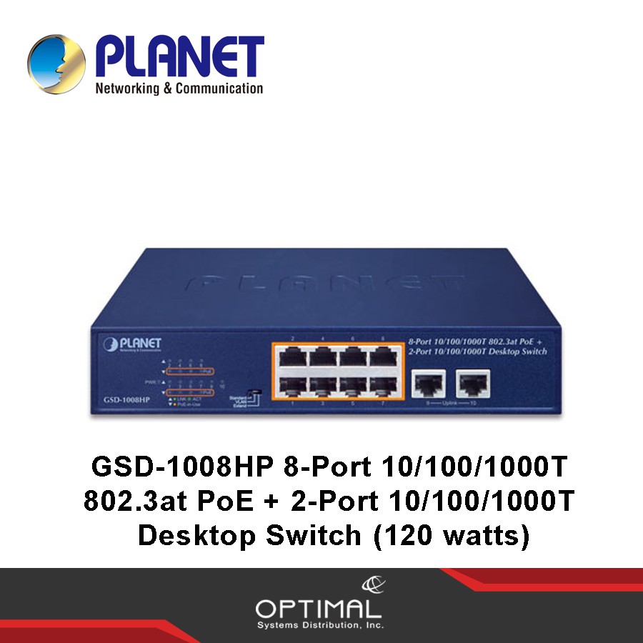 Planet GSD-1008HP 8-Port 10/100/1000T 802.3at PoE + 2-Port 10/100/1000T ...