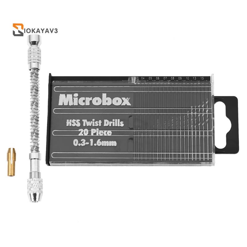21pcs Pin Vise Hand Spiral Drill Mini Micro-Drill Bits Set Index Semi ...