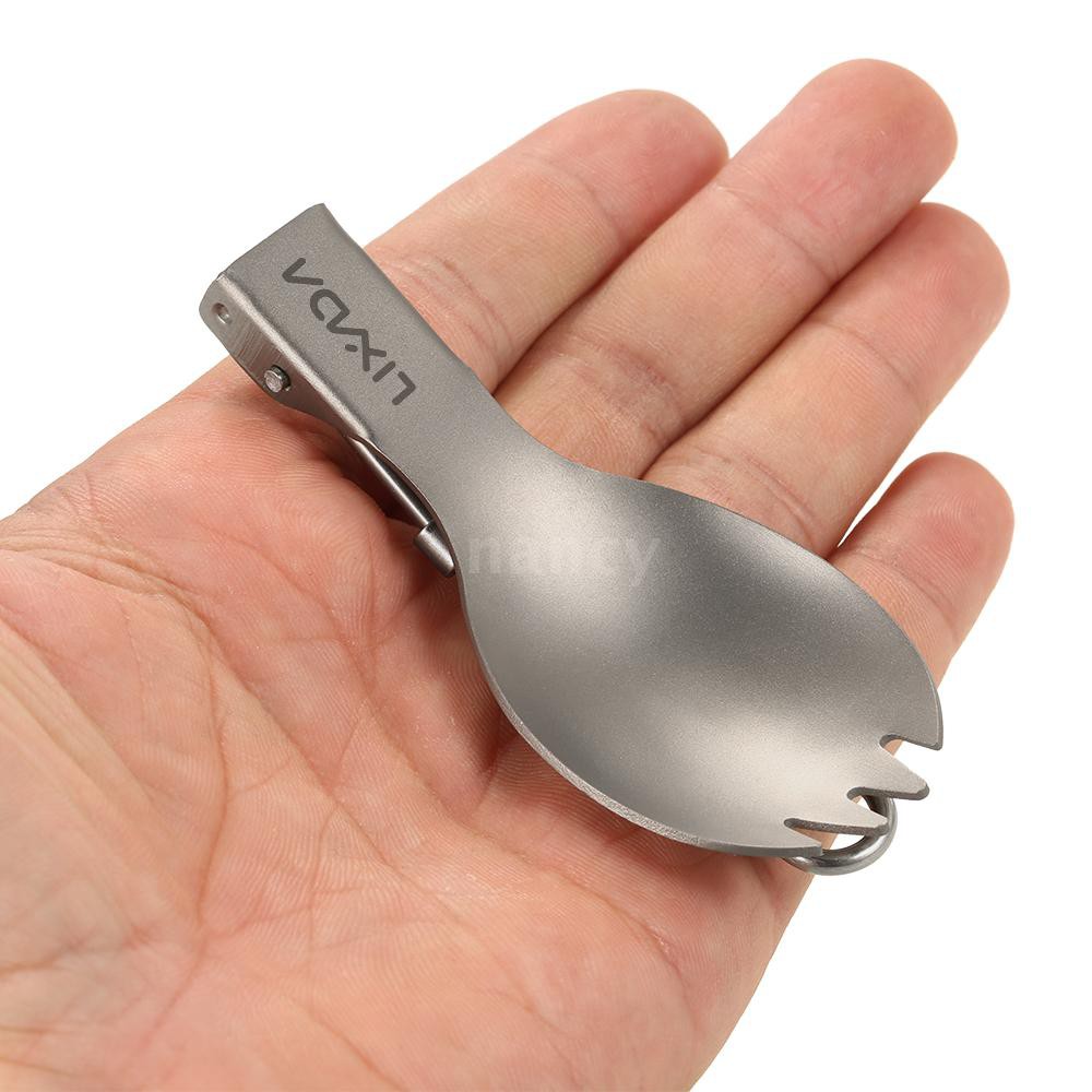 Lixada Half Polished Titanium Folding Spork Lightweight Outdoor Dinner ...