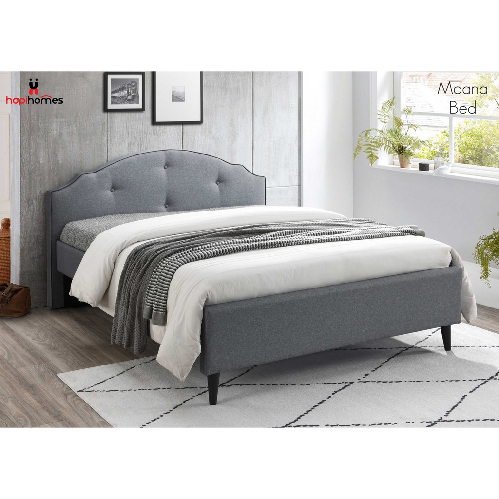 Hapihomes Moana Bedframe Fabric Wooden Gray Bed | Shopee Philippines
