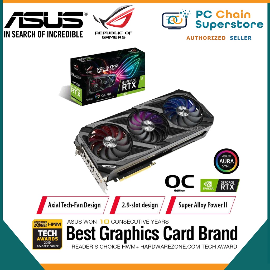 ASUS ROG STRIX RTX 3080 V2 ( LHR ) OC 10GB GDDR6X Graphics Card ( ROG ...