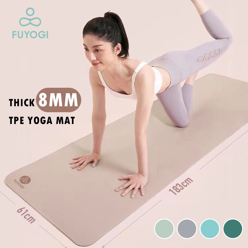 FUYOGI Yoga Mat Thickened TPE 8MM Non Slip Workout Exercise Fitness ...