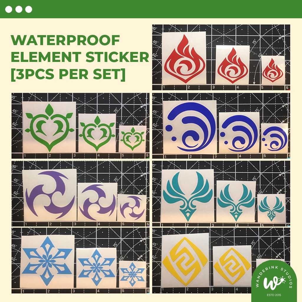 [3PC SET] TUMBLER SAFE Waterproof Genshin Impact Element Vinyl Decal ...