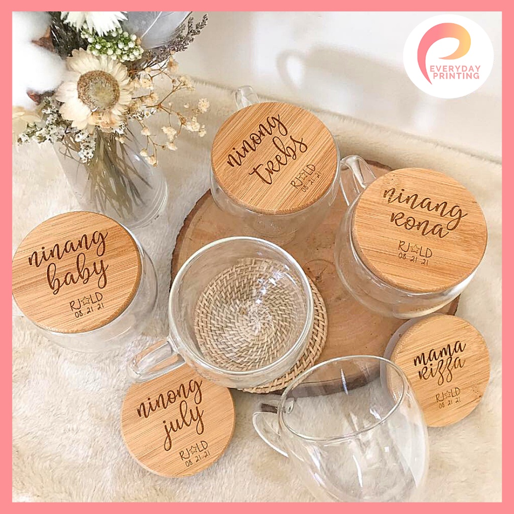 Customized Double Wall Glass Coffee Mugs With Bamboo Lid | Shopee ...