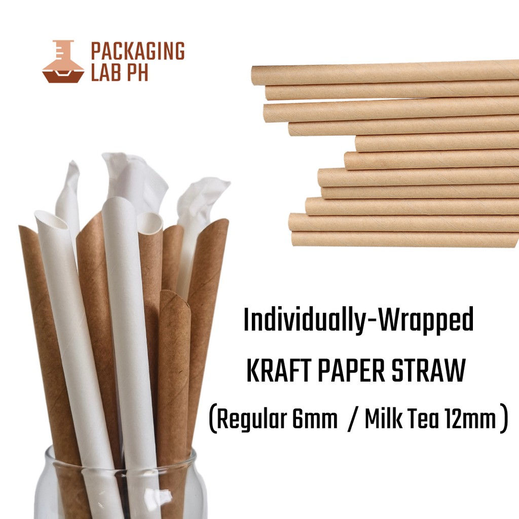 [100pcs] Individually Wrapped Paper Straw White & Kraft - Regular ...