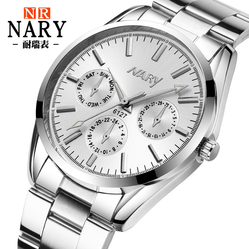 Nary Fashion Casual Men's Watch Waterproof Stainless Steel Luminous ...