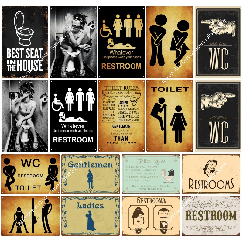 Man Lady Funny WC Sign Metal Poster Toilet Plate Tin Plaque KTV Bar ...