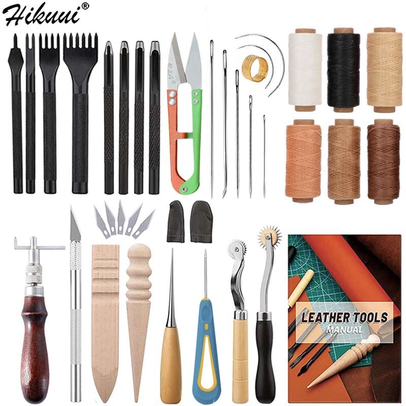38Pcs Leather Working Tools Kit With Lacing Stitching Chisel Waxed ...