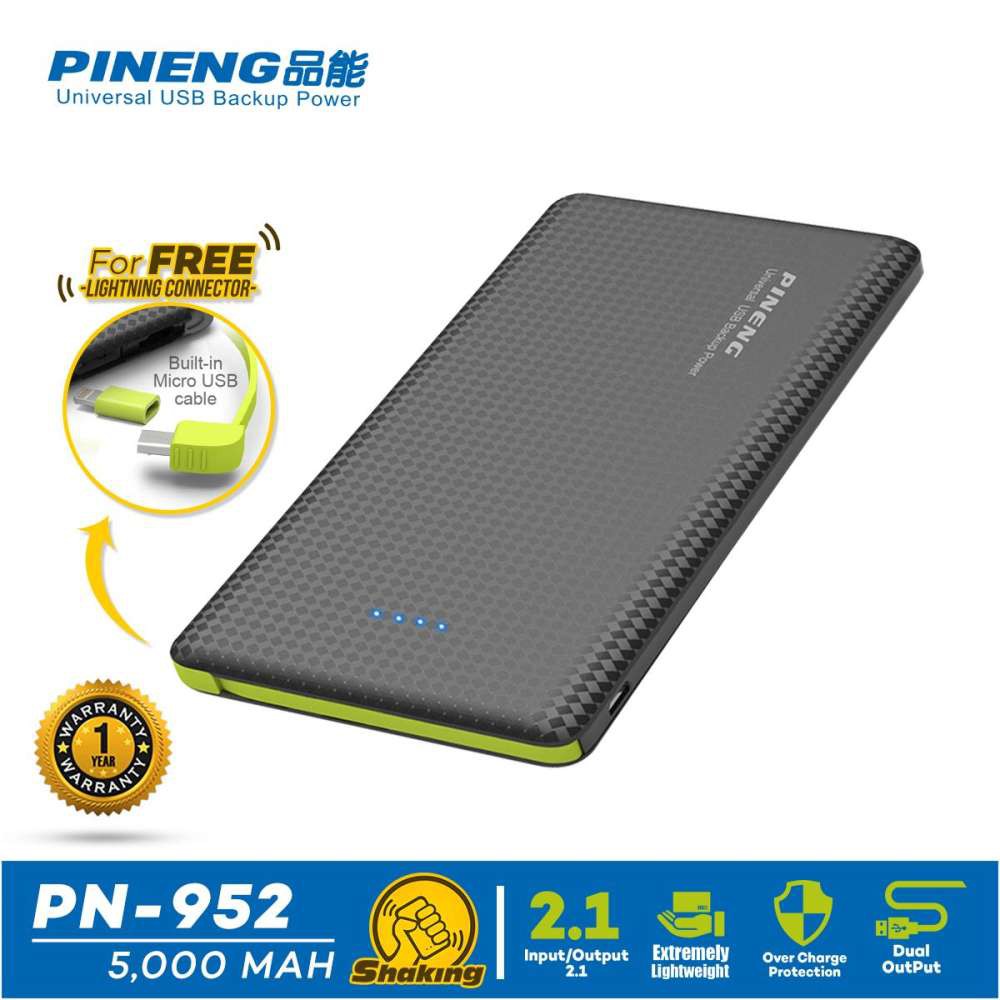 PINENG PN-952 5000mah Shake to Start w/ built in micro usb cable and ...