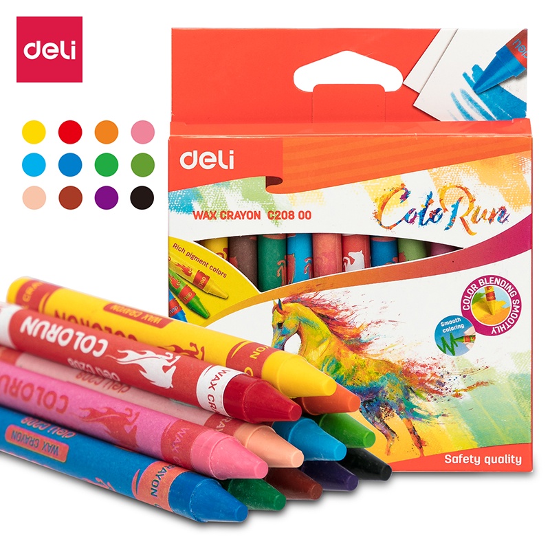 Deli Wax crayon 12 colors EC20800 | Shopee Philippines
