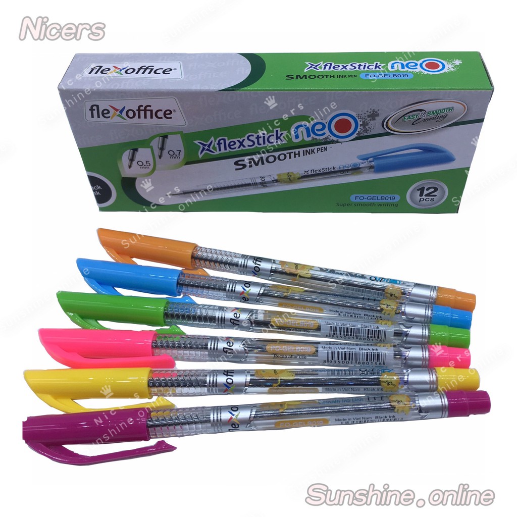 12pcs 0.5mm/0.7mm Flexoffice FO-GELB019 flexstick NEO smooth ink pen ...