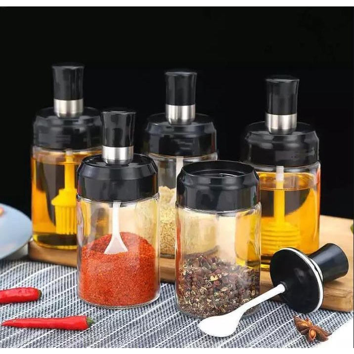 Seasoning Bottle Dispensers Glass Spice Canister With Lid and Spoon ...