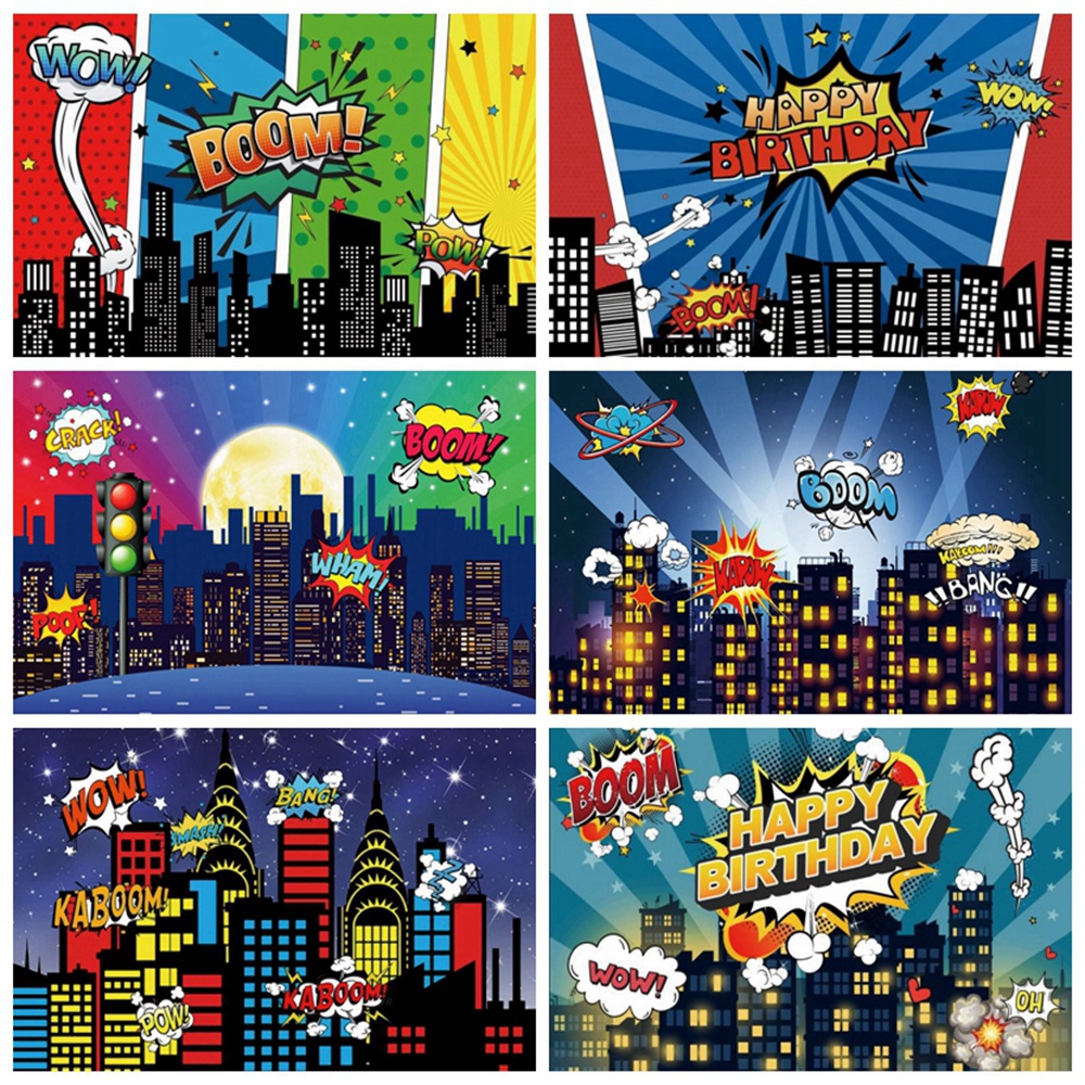 Superhero City Building Super Hero Baby Shower Birthday Party Backdrop ...