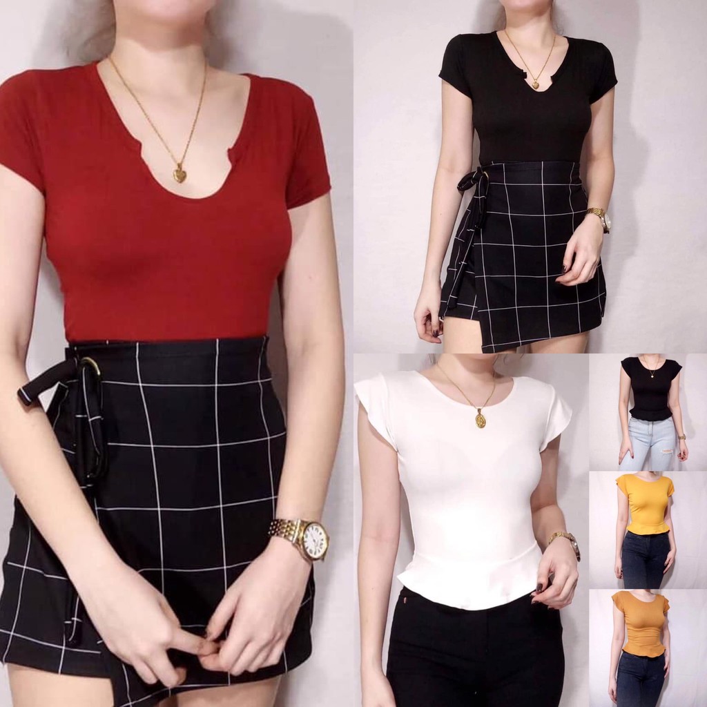 Cleavage Semi Crop Top Korean Trendy OOTD | Shopee Philippines