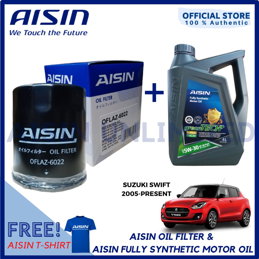 AISIN Mega Bundle for SUZUKI SWIFT- 1 x Aisin Oil Filter (OFLAZ-6022) & 1 x 5W30(4liters ...