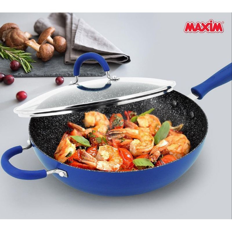 Maxim FRYPAN 30cm GRANITO W/COVER M WOK+Glass Lid | Shopee Philippines