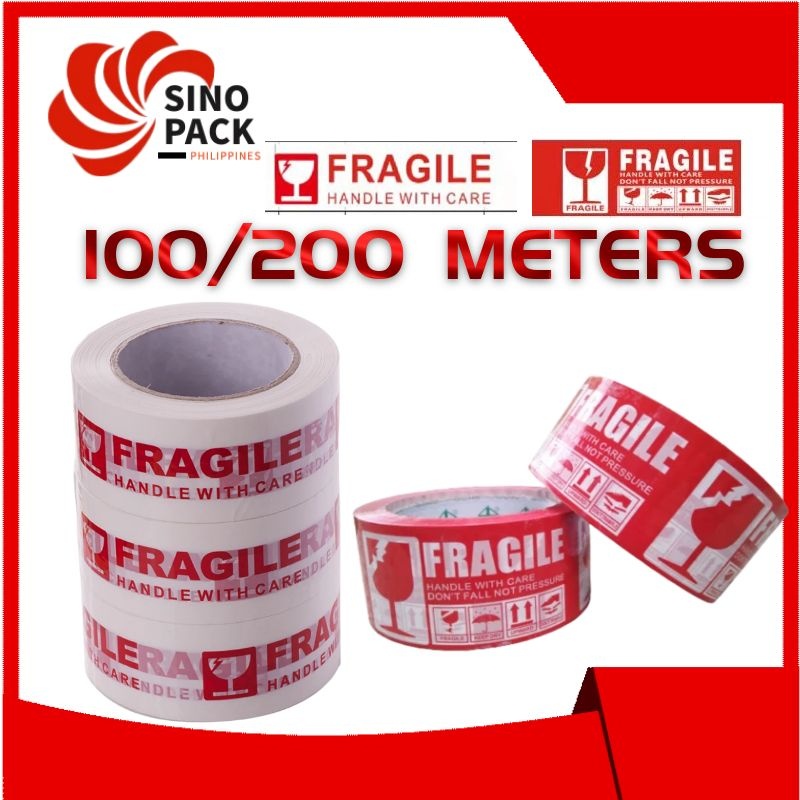 sinopack WHITE Fragile Tape/RED Fragile tape Packaging Tape 100M, 200M ...